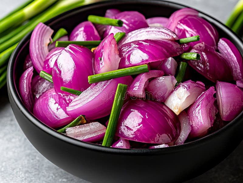 Black Bowl Filled Sliced Red Onions Green Stock Photos - Free & Royalty ...