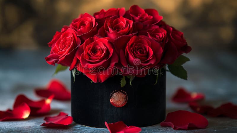 A Black Box Filled with a Dozen Red Roses Stock Illustration ...