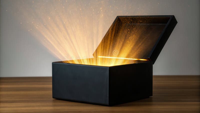 Black Box with Glowing Interior Emitting Radiant Light Stock ...
