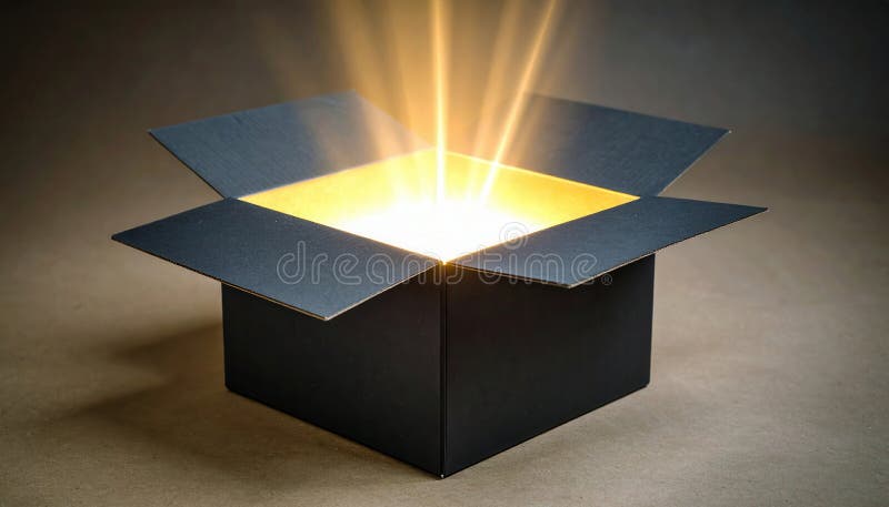 Black Box Glowing from within Slowly Opening and Releasing Golden Stock ...