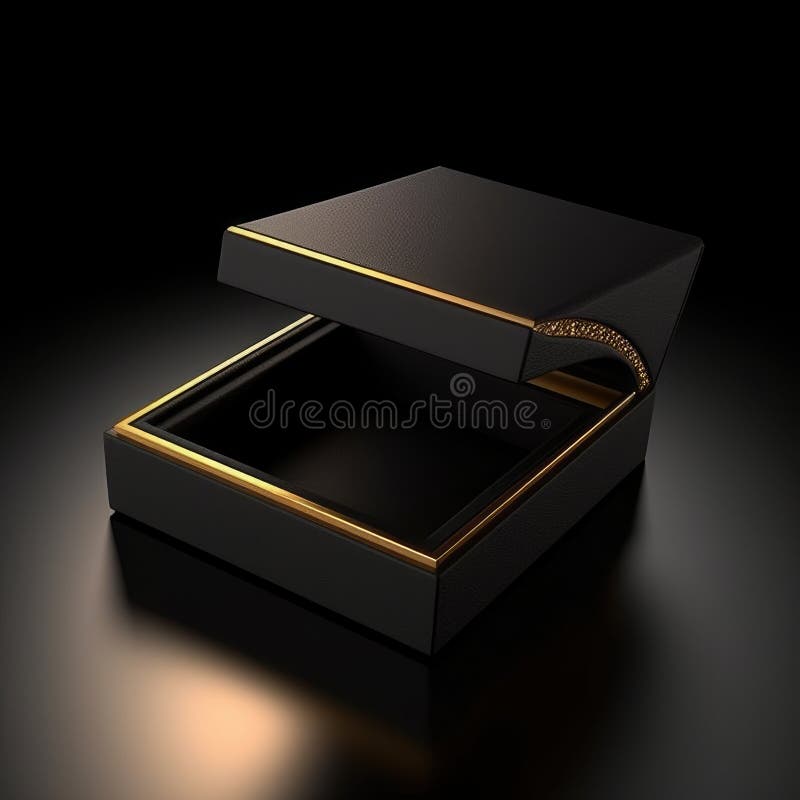 Black Box with Gold Lining, Sitting on Top of Dark Surface. the Box is ...