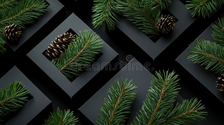 Black Box with Pine Needles and Cones Inside Stock Image - Image of ...
