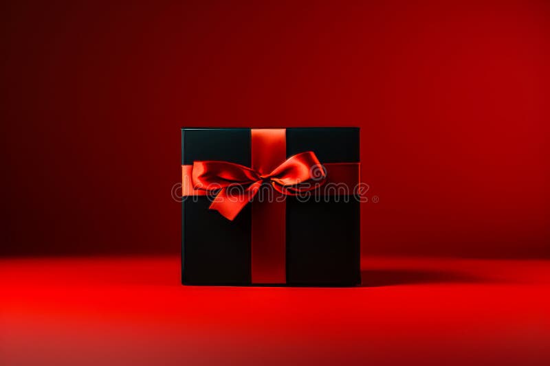 Black Box with Red Bow on Red Background with Shadow. Generative AI ...