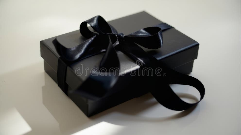 Black Box with Black Ribbon with Bow Stock Illustration - Illustration ...
