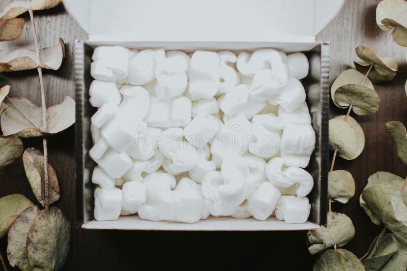 Black Box with White Plastic Packaging Filler for Safe Parcel ...