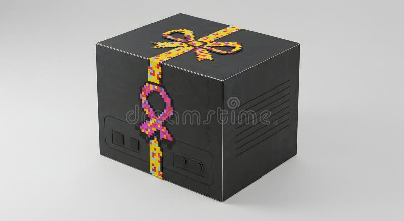 Black Box with Pixelated Ribbon and Bow Stock Image - Image of ...