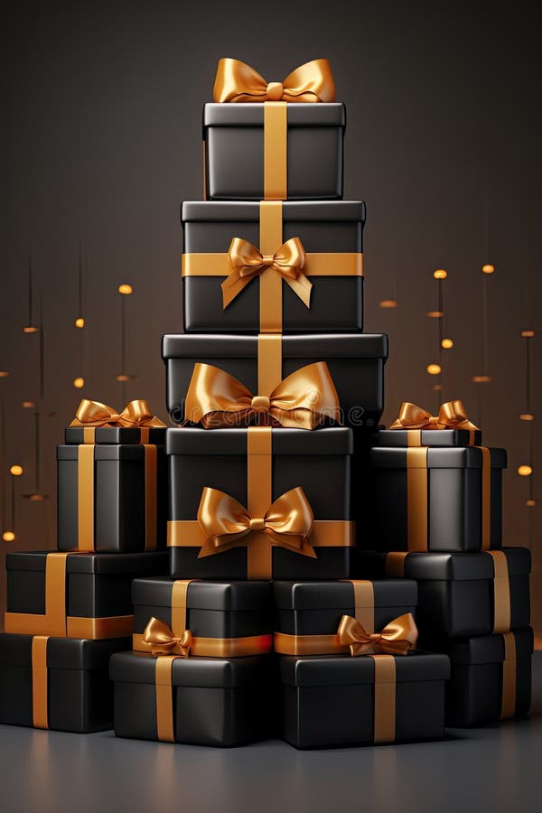 Black Boxes with Golden Ribbon Stock Illustration - Illustration of ...