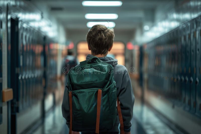 Black Boy with Backpack in School Lockers Hall, Student Boy. Back To ...