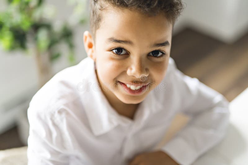 A Cute Black Boy Doing Homework at Home Stock Image - Image of ...