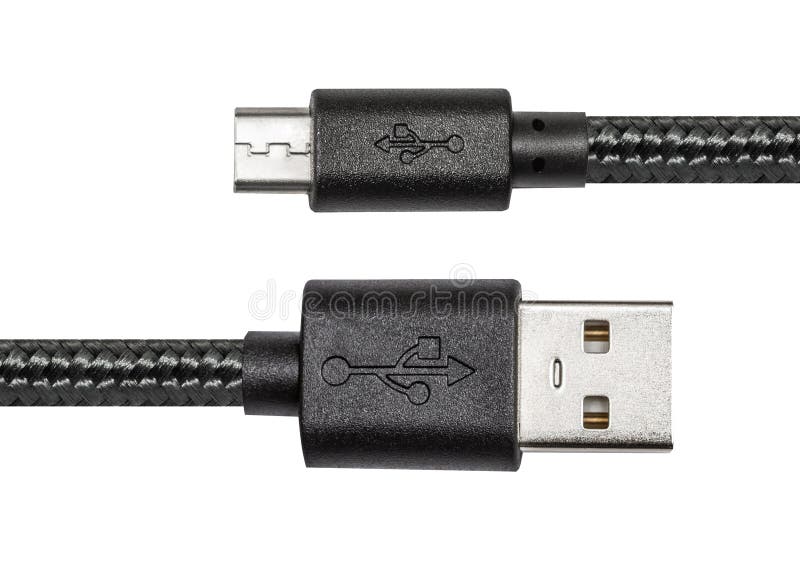 Black Braided Wire Usb To Miniusb Stock Image - Image of networking ...