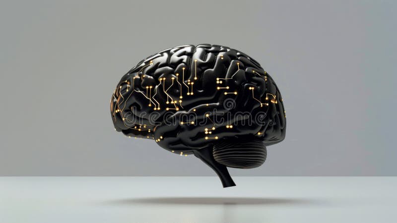 Black Brain with Glowing Neural Connections Representing a ...
