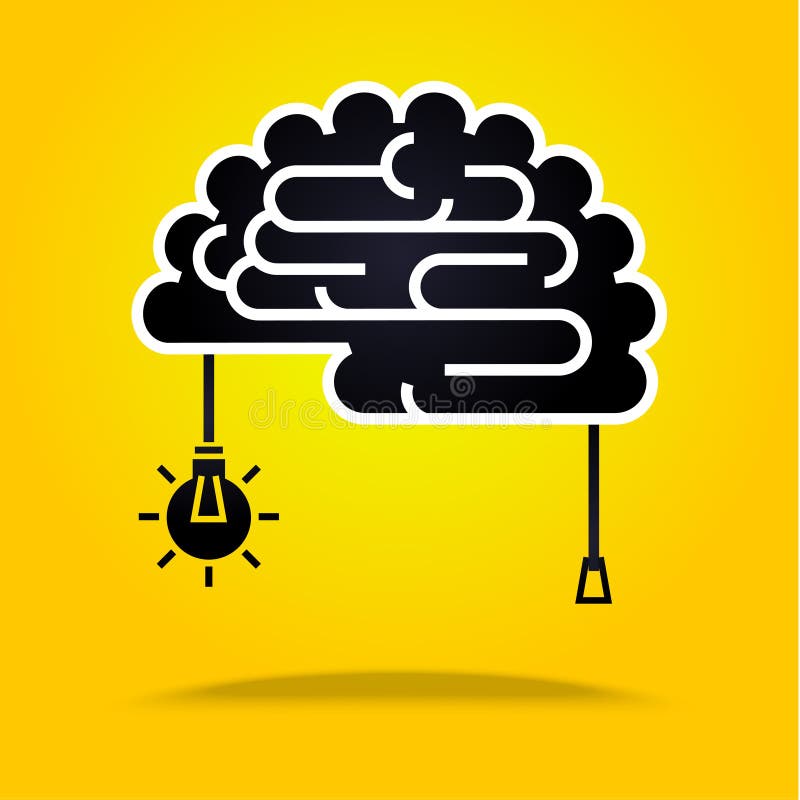 Black brain on yellow stock vector. Illustration of concept - 52744411