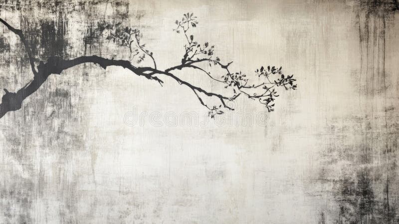 Black Branch and Leaves on Textured Grey Background Stock Illustration ...
