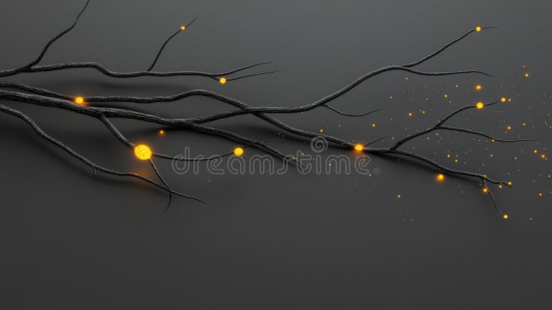 Black Branches with Glowing Lights on a Dark Background Stock ...