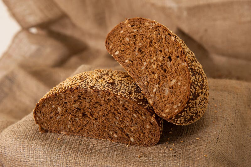 Rye Black Bread on Burlap Background Stock Image - Image of grain, life ...