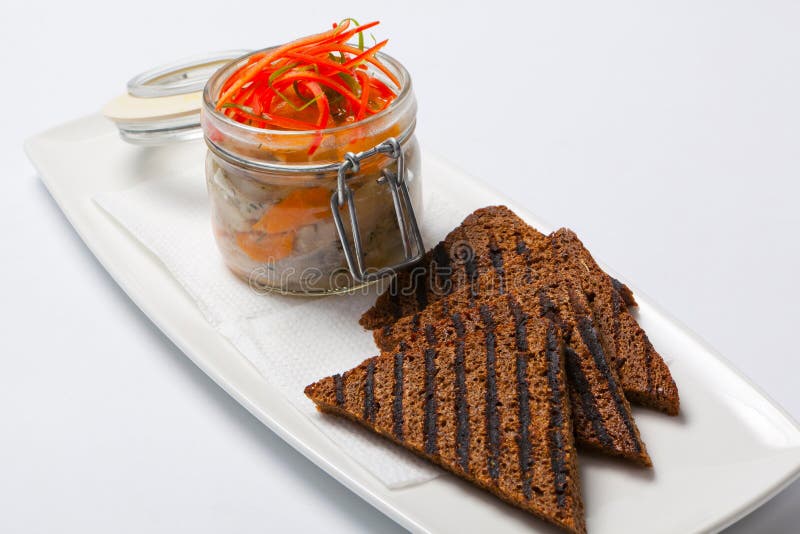 Black Bread and Herring in Glass Gar Stock Photo - Image of celebration ...