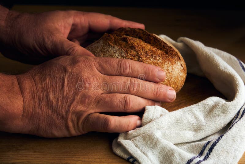 Black Bread in Men& X27;s Hands Stock Photo - Image of flour, fresh ...