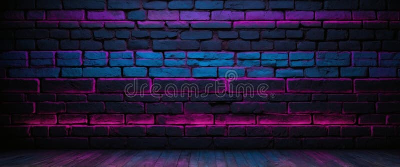 Black Brick Wall Background with Neon Lighting Effect Pink Purple and ...