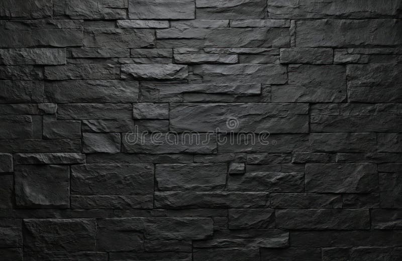Black Bricks Form Stone Wall with Diagonal Pattern. Varying Brick Sizes ...