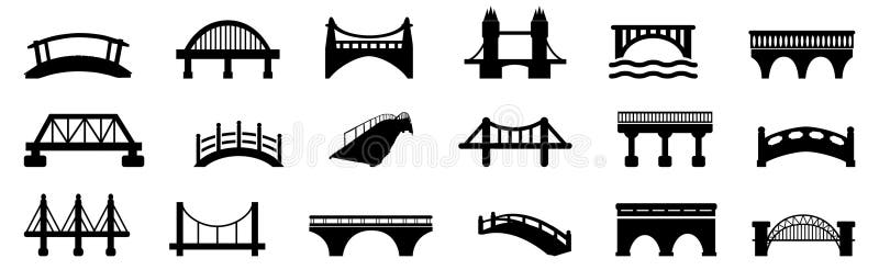 Black Bridge Icon Collection. Set of Different Bridge Icons Stock ...