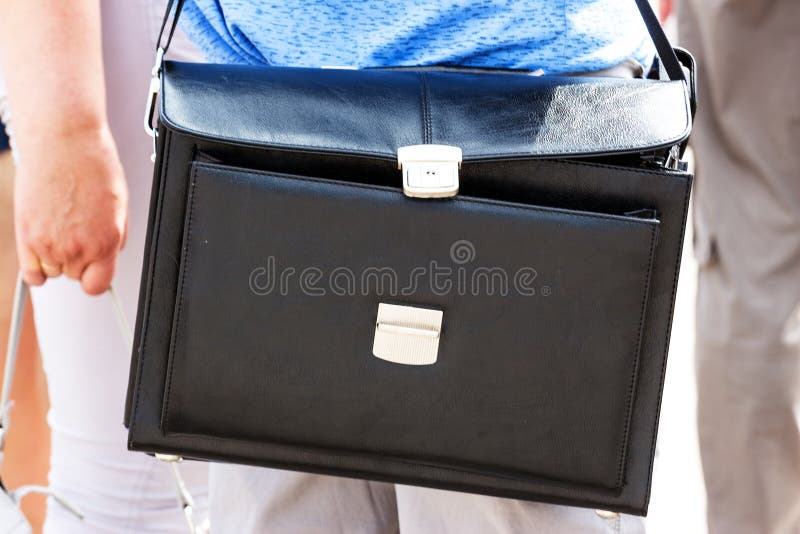 Black briefcase of leather stock image. Image of contemporary - 97977649