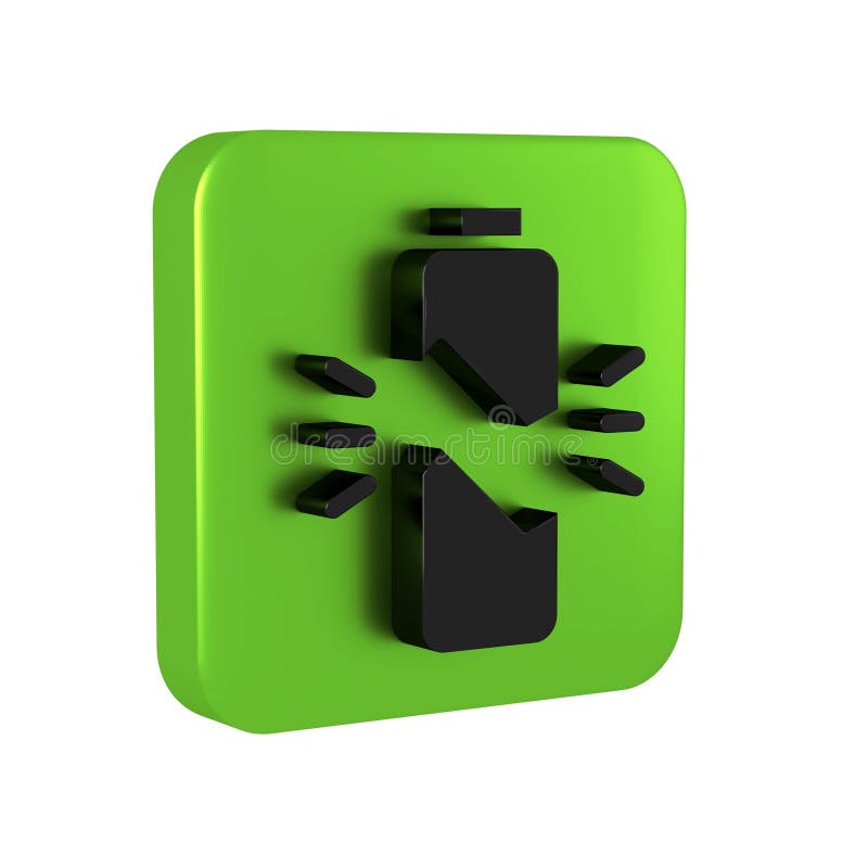 Black Broken Battery Icon Isolated on Transparent Background. Green ...