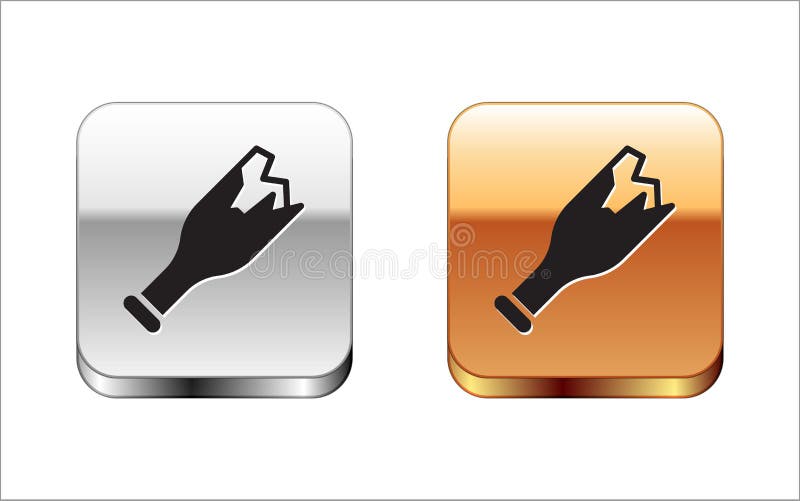 Black Broken Bottle As Weapon Icon Isolated on White Background. Silver ...