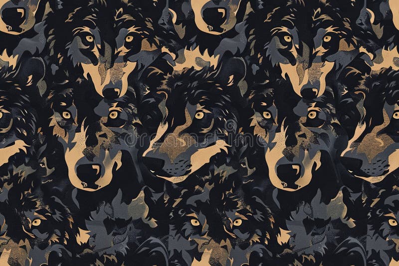 A Black and Brown Camo Pattern Made of Black Wolf Heads. Generative AI ...