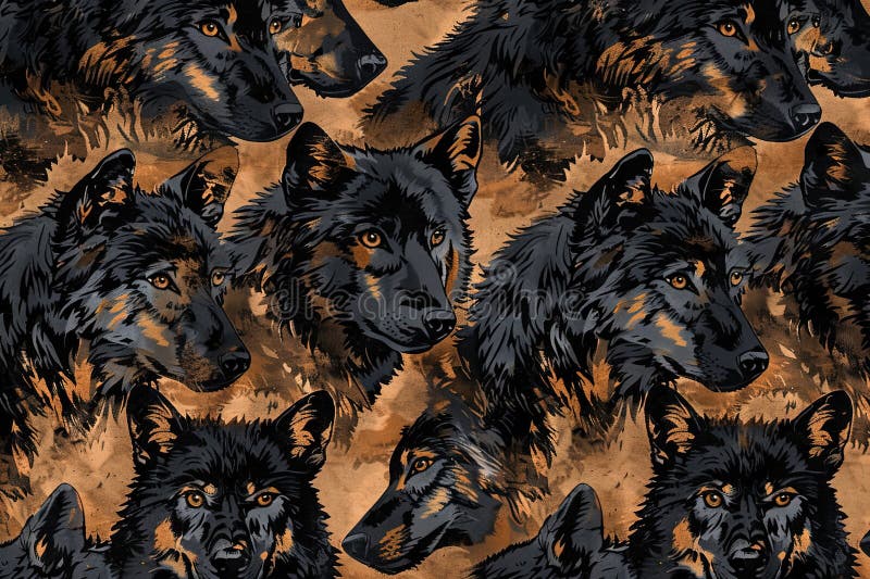 A Black and Brown Camo Pattern Made of Black Wolf Heads. Generative AI ...