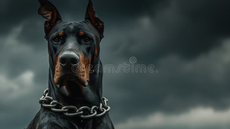 A Black and Brown Dog with a Chain Around Its Neck, AI Stock Photo ...