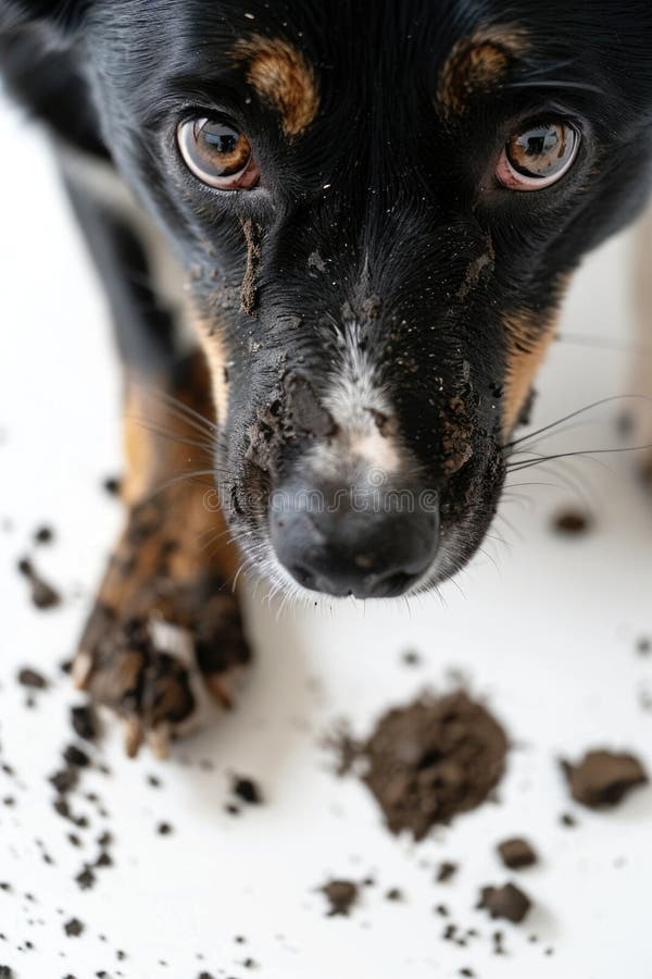 A Black and Brown Dog Stands Next To a Pile of Dirt, Possibly Digging ...