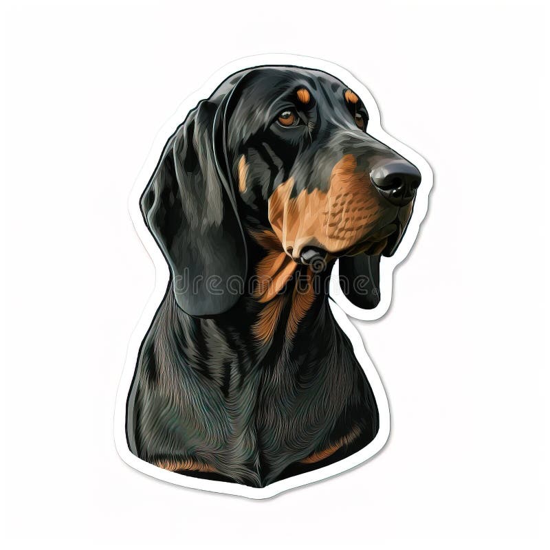 A Sticker of a Dog with a Long Nose and a Black Nose and Brown Ears ...