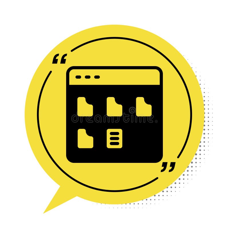 Black Browser Files Icon Isolated on White Background. Yellow Speech ...