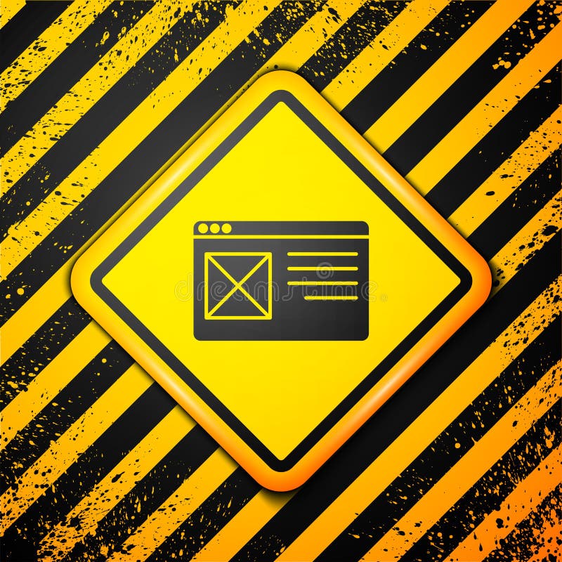 Black Browser Window Icon Isolated on Yellow Background. Warning Sign ...