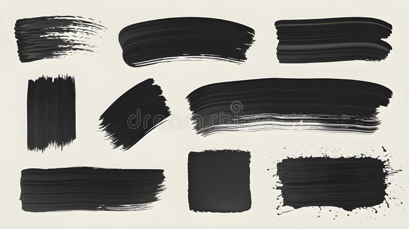 Black Brush Strokes Set Abstract Pnt Texture Design Elements Stock ...