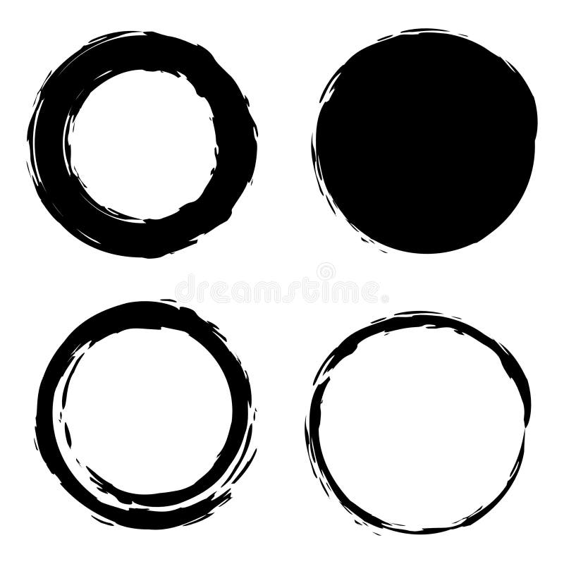 Black Brushstroke Circles. Set of Four. Abstract Round Shapes. Vector ...
