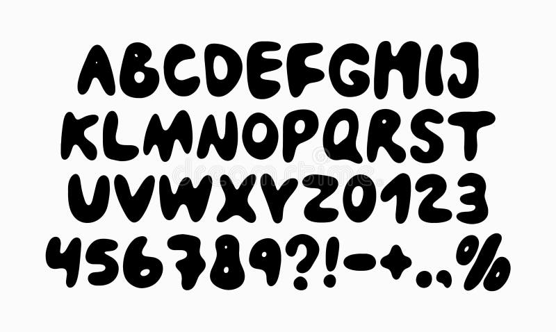 Black Bubbly Font Set Featuring Uppercase Letters, Numbers and Special ...