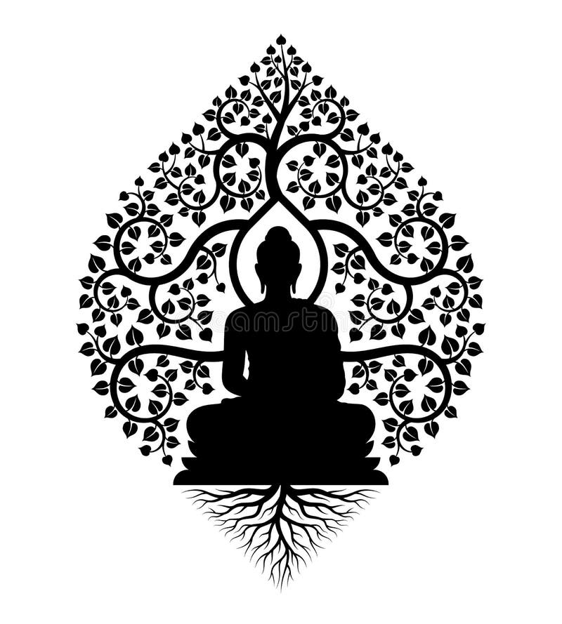 Black Buddha Meditation Under Bodhi Tree with Leaf and Root Sign Vector ... Black Buddha Meditation Under Bodhi Tree with Leaf and Root Sign Vector ...