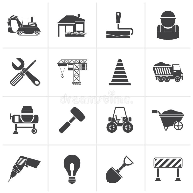 Black Building and Construction Icons Stock Vector - Illustration of ...