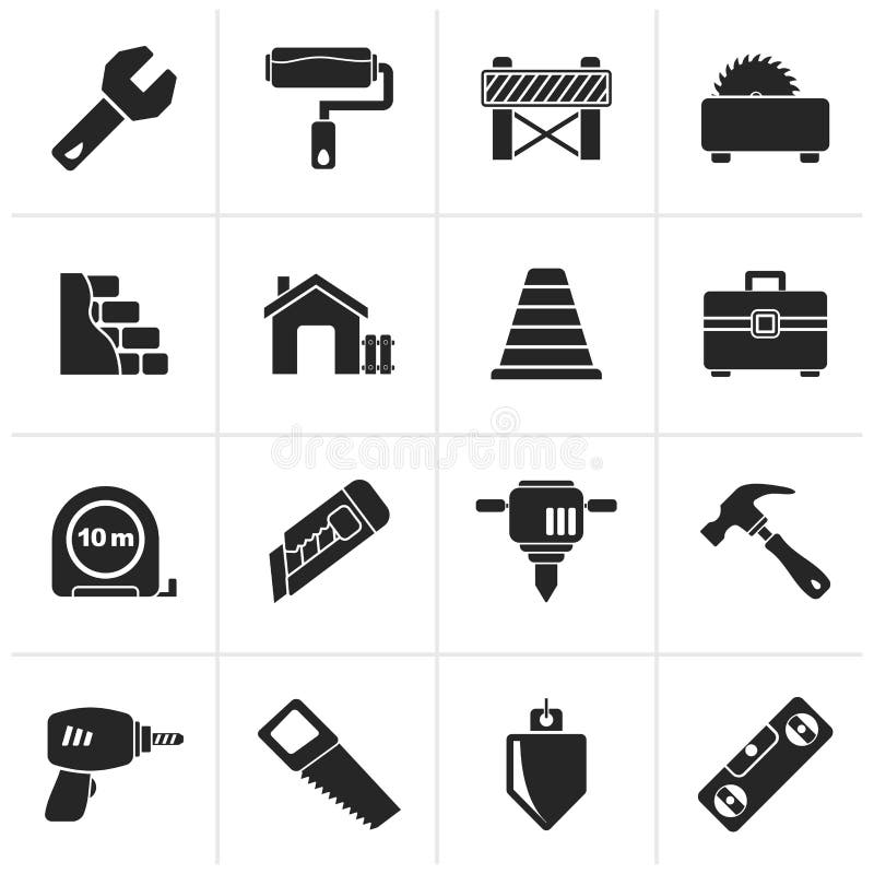 Black Building and Construction Icons Stock Vector - Illustration of ...