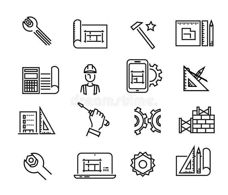 Black Building Icons in Simple Style. Building Tools. Industry and ...