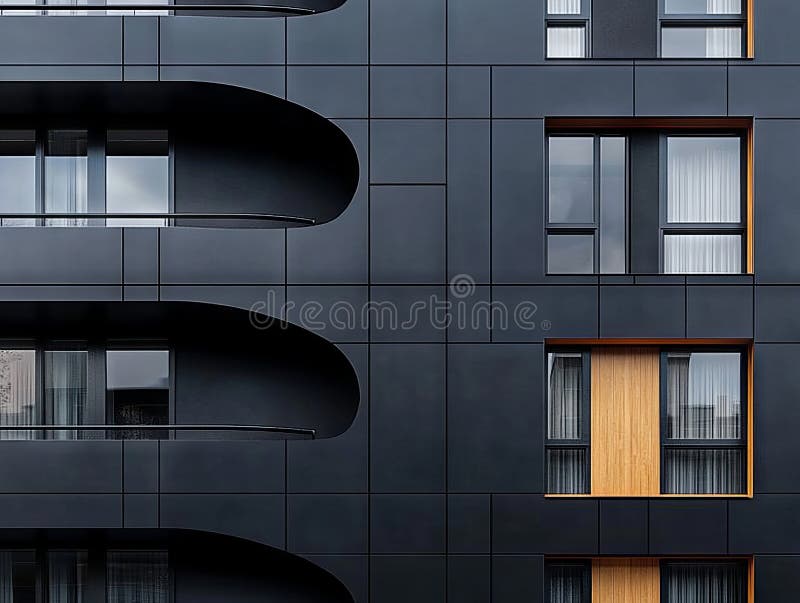 A Black Building with Many Windows and Balconies Stock Image - Image of ...