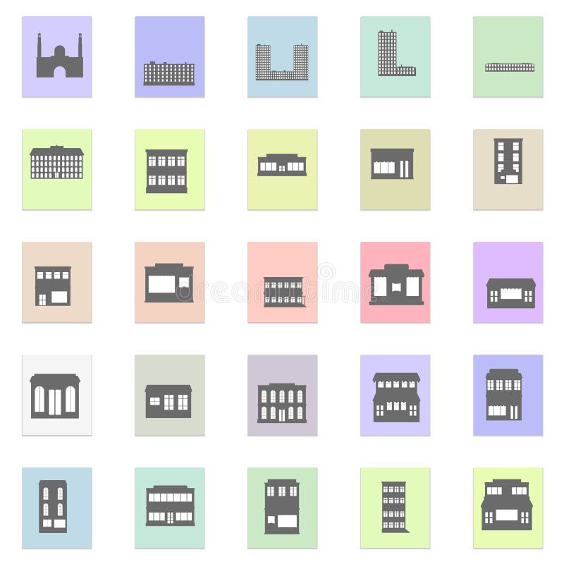 Black Buildings Set Vector Black Icon on Color Sticker Stock Vector ...