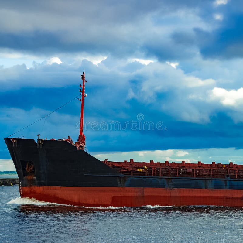 Black cargo ship stock photo. Image of bulk, vessel, ocean - 99759318