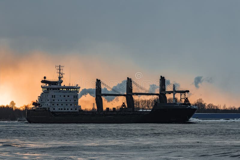 Black cargo ship stock image. Image of nautical, logistic - 97446703