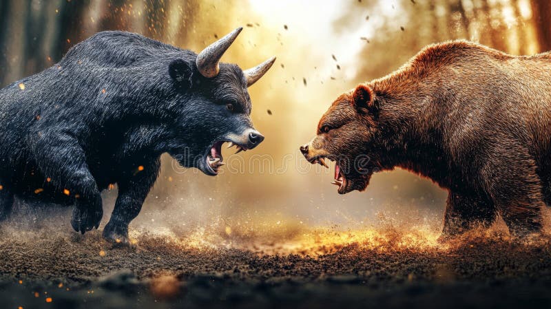 Black Bull and Brown Bear Confrontation in Pixel Art Style Stock ...