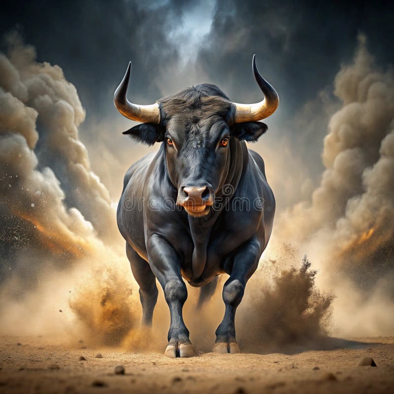 Black Bull Charging Generative Ai Stock Illustration - Illustration of ...