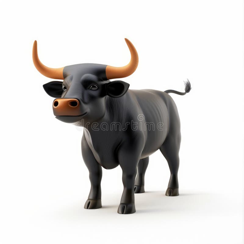 Powerful Black Bull, 3D Render, Isolated on White Background Stock ...