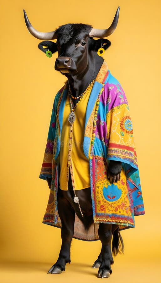 Black Bull Wearing Hippy Clothes. the Idea of the Humanization of ...