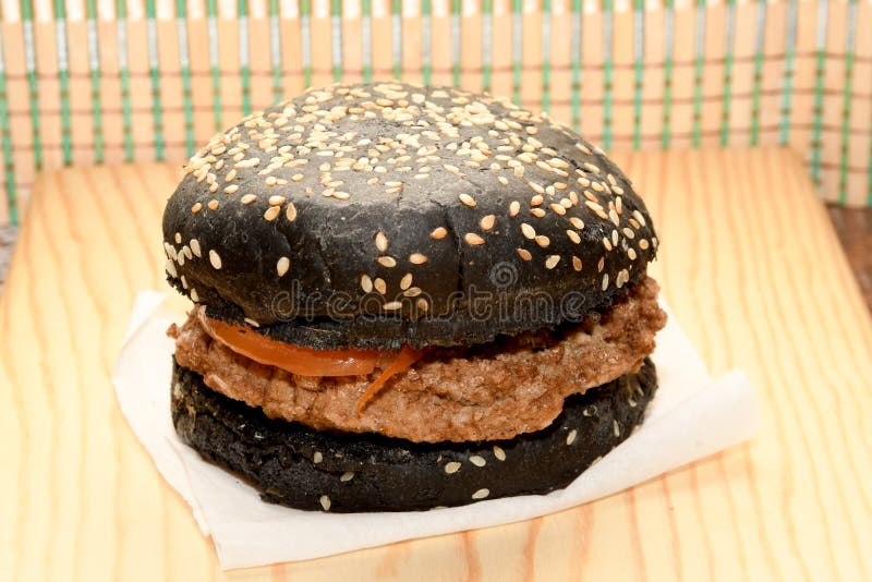 Black Burger on the Chopping Board Stock Image - Image of sandwich ...